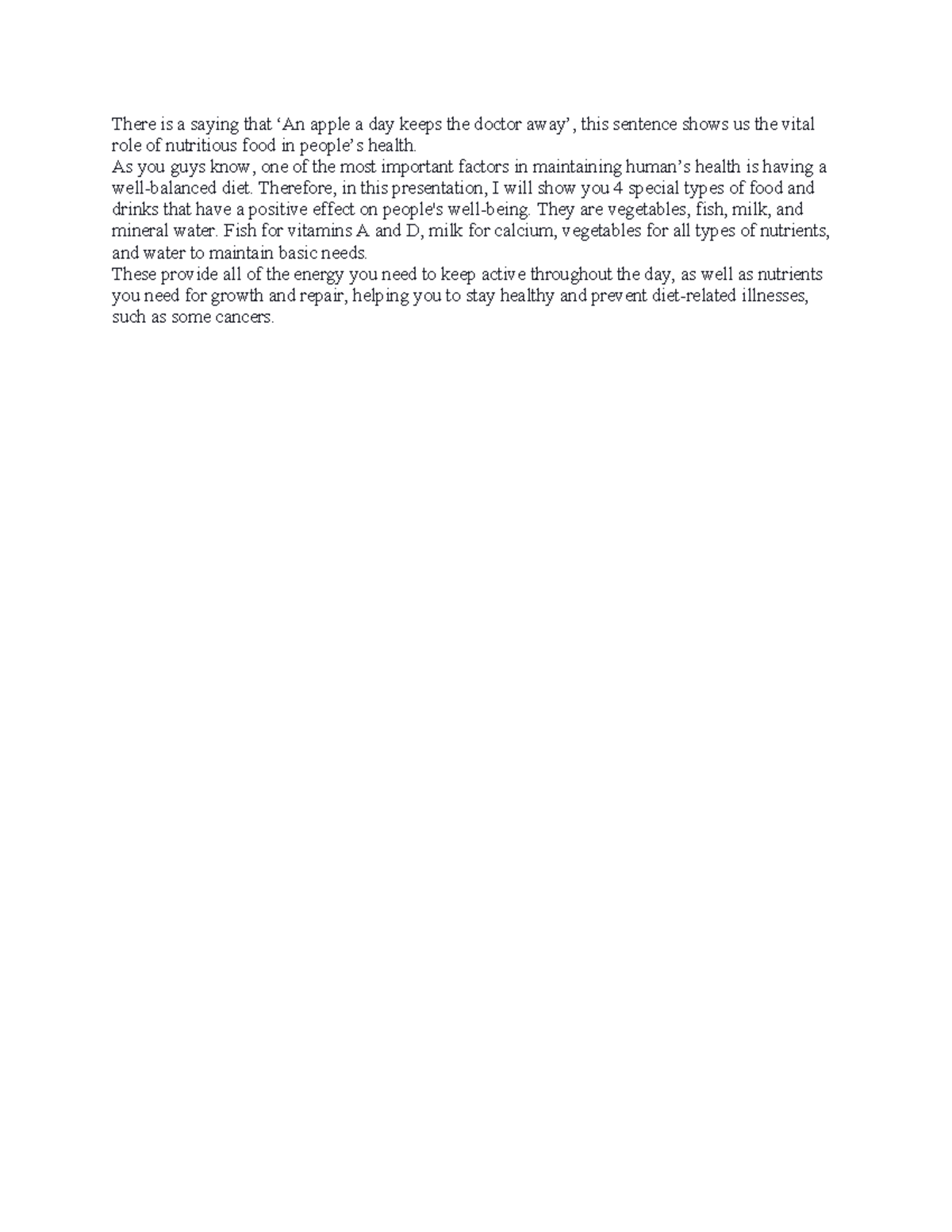 GOOD LUCK TO U - Short paragraph - There is a saying that ‘An apple a ...