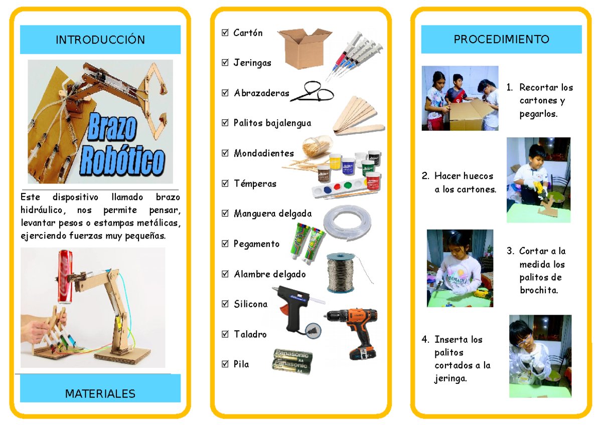 Tríptico 'brazo hidráulico de cartón´ (para primaria) - Este dispositivo llamado brazo ...