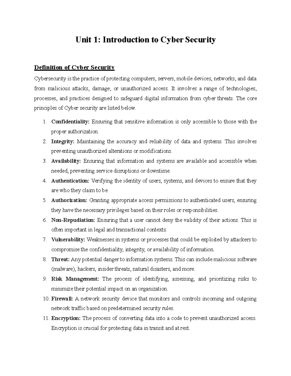 Cyber Security - Unit 1: Introduction to Key Concepts and Architecture ...