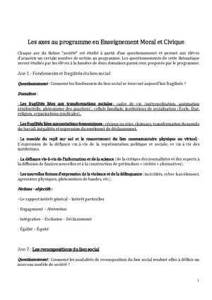 enseignement moral et civique - Exposé d’EMC :Les axes au programme en ...