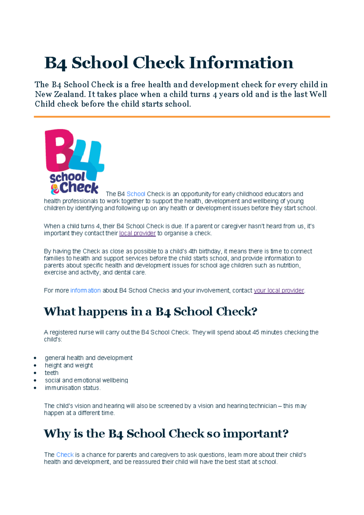 B4 School Check Overview: Health & Development for 4-Year-Olds - Studocu