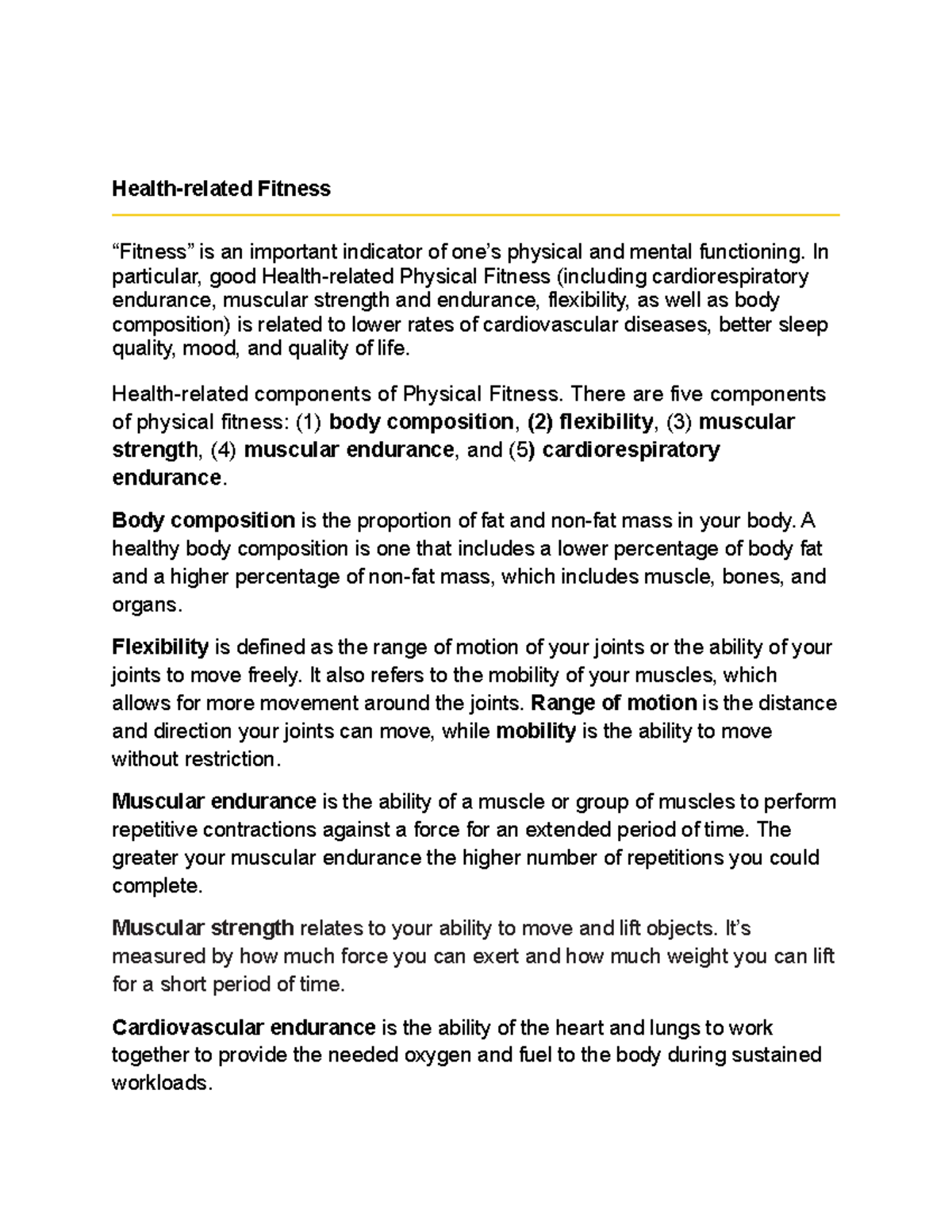 PE- Health Related Physical Fitness - Health-related Fitness “Fitness ...