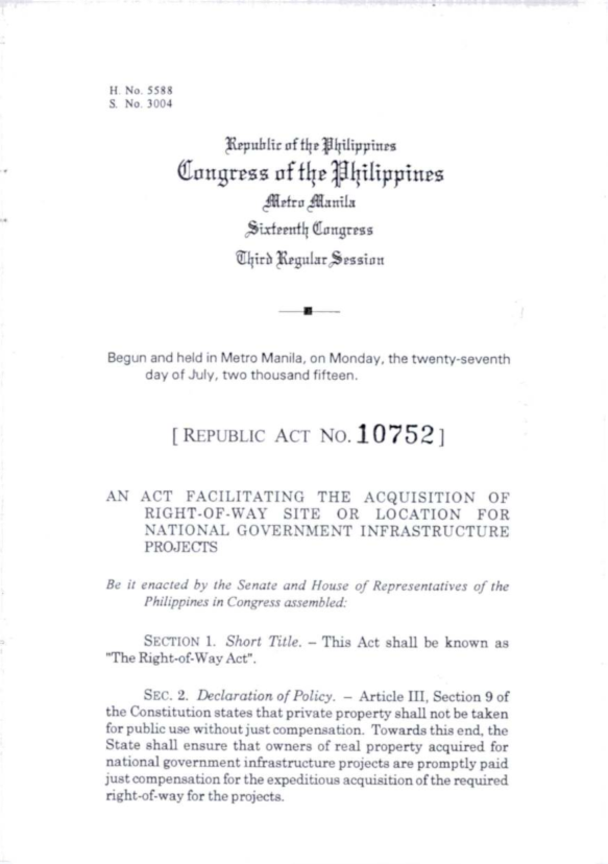 RA 10752: Expropriation for National Government Infrastructure Projects ...