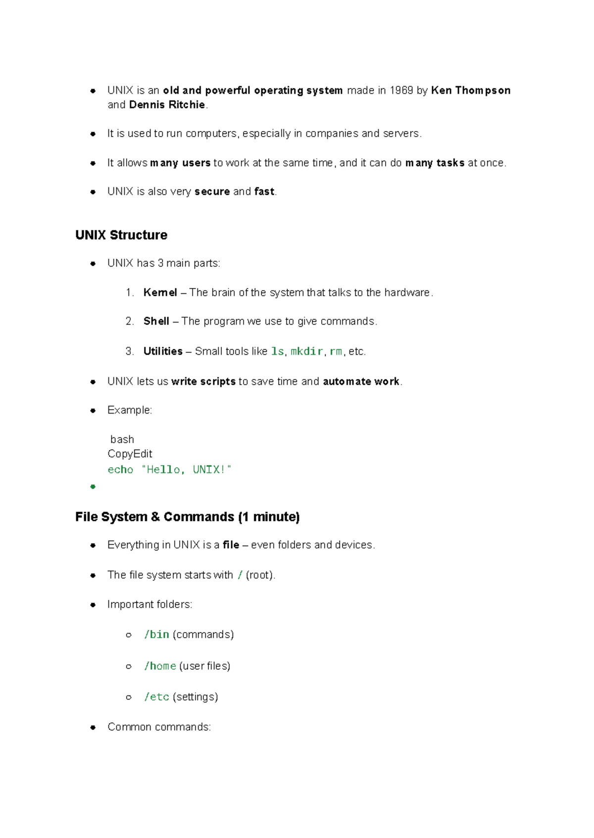 UNIX Overview: Structure, Kernel, and Utilities (CS101 Lecture Notes ...