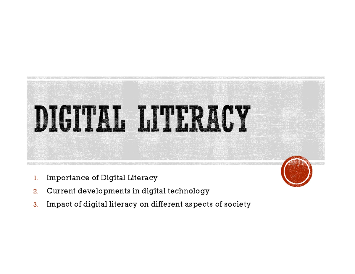 Digital Literacy Notes: Impact on Society and Technology Trends - Studocu