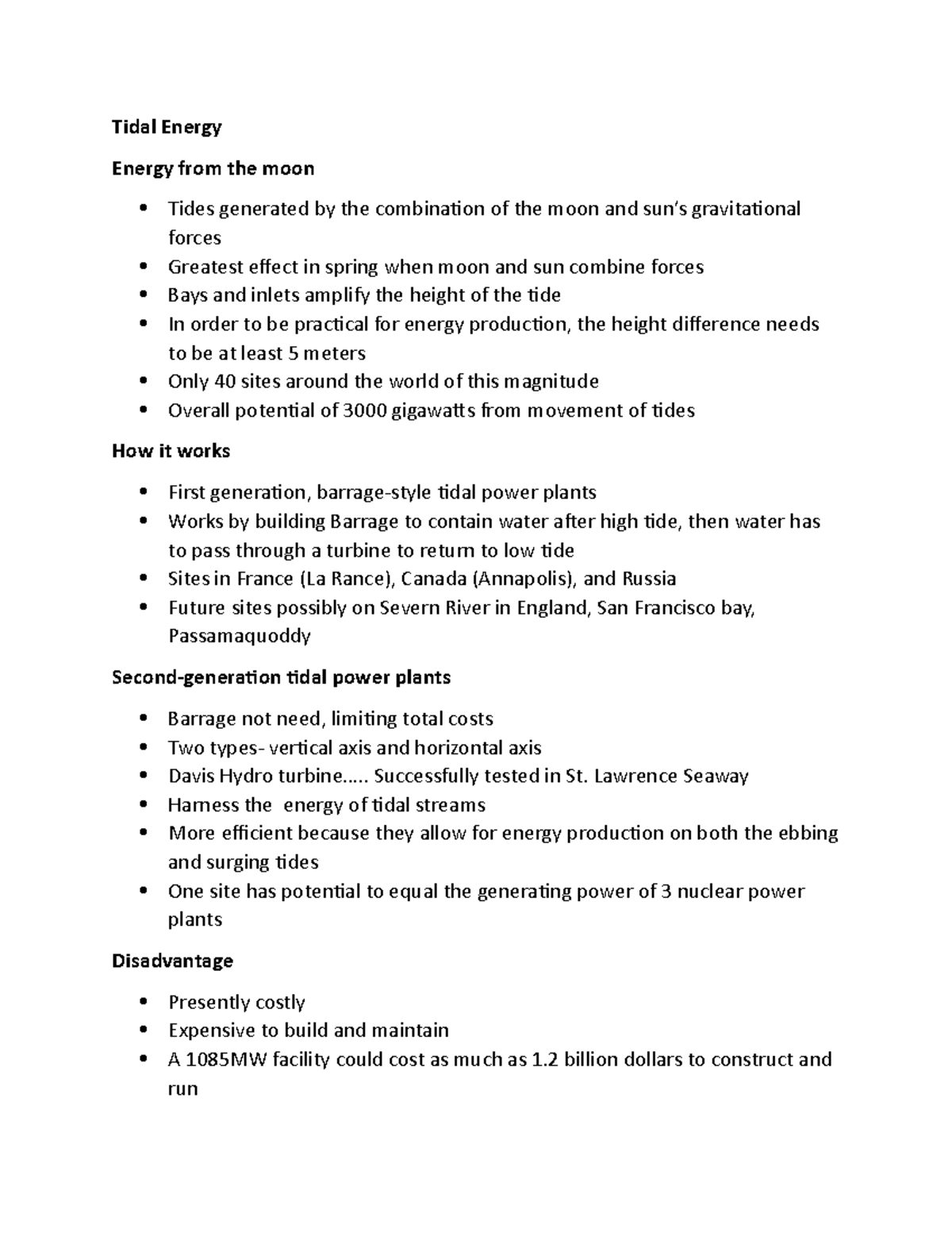 Tidal Energy - Lecture notes - Tidal Energy Energy from the moon Tides ...