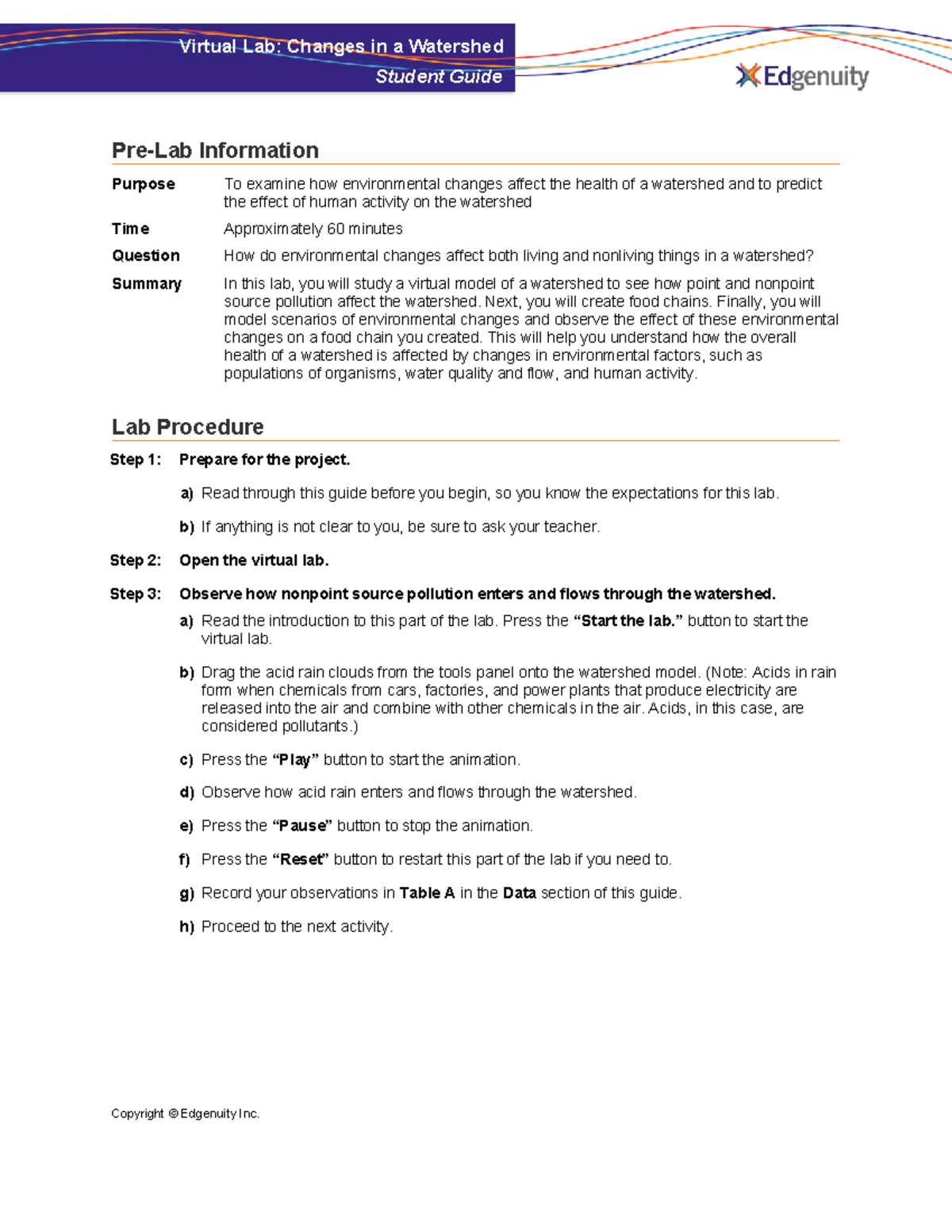 Virtual Lab: Changes in a Watershed Student Guide - Studocu
