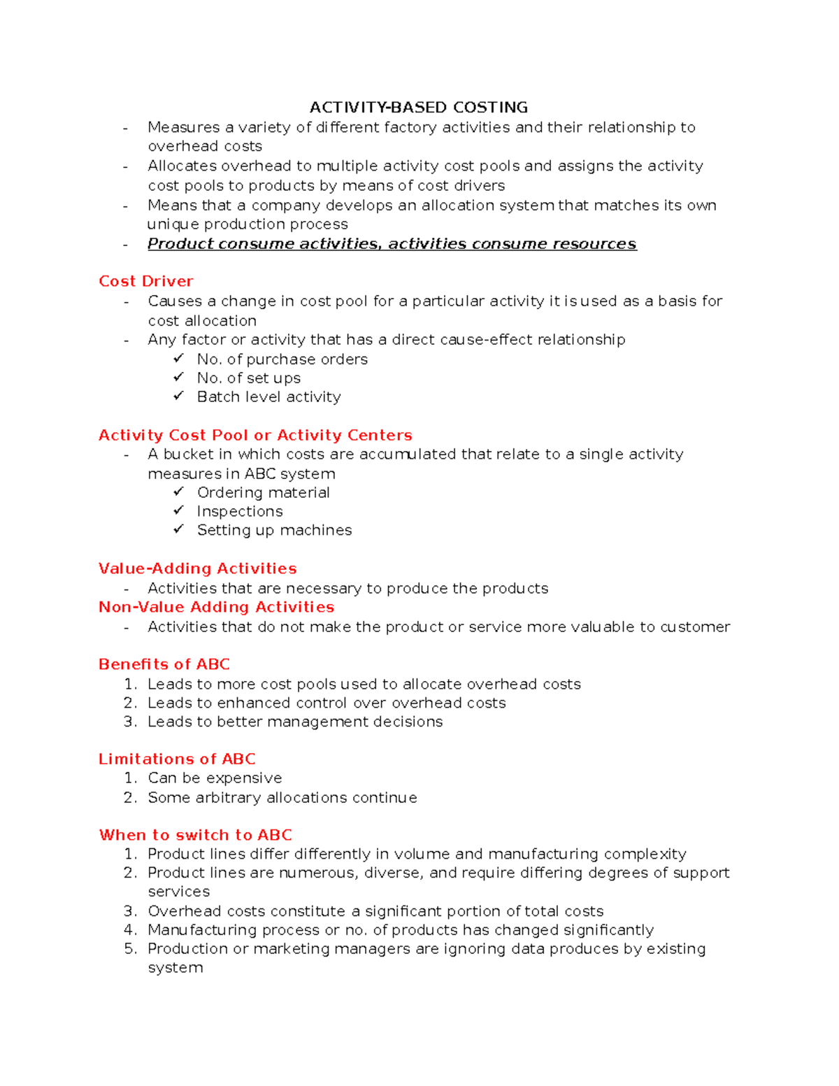 Activity-Based Costing (ABC) Theories: A Comprehensive Overview - Studocu