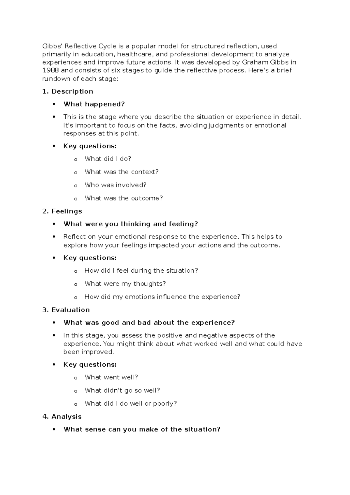 Gibbs Reflective Cycle: A Guide to Structured Reflection in Education ...