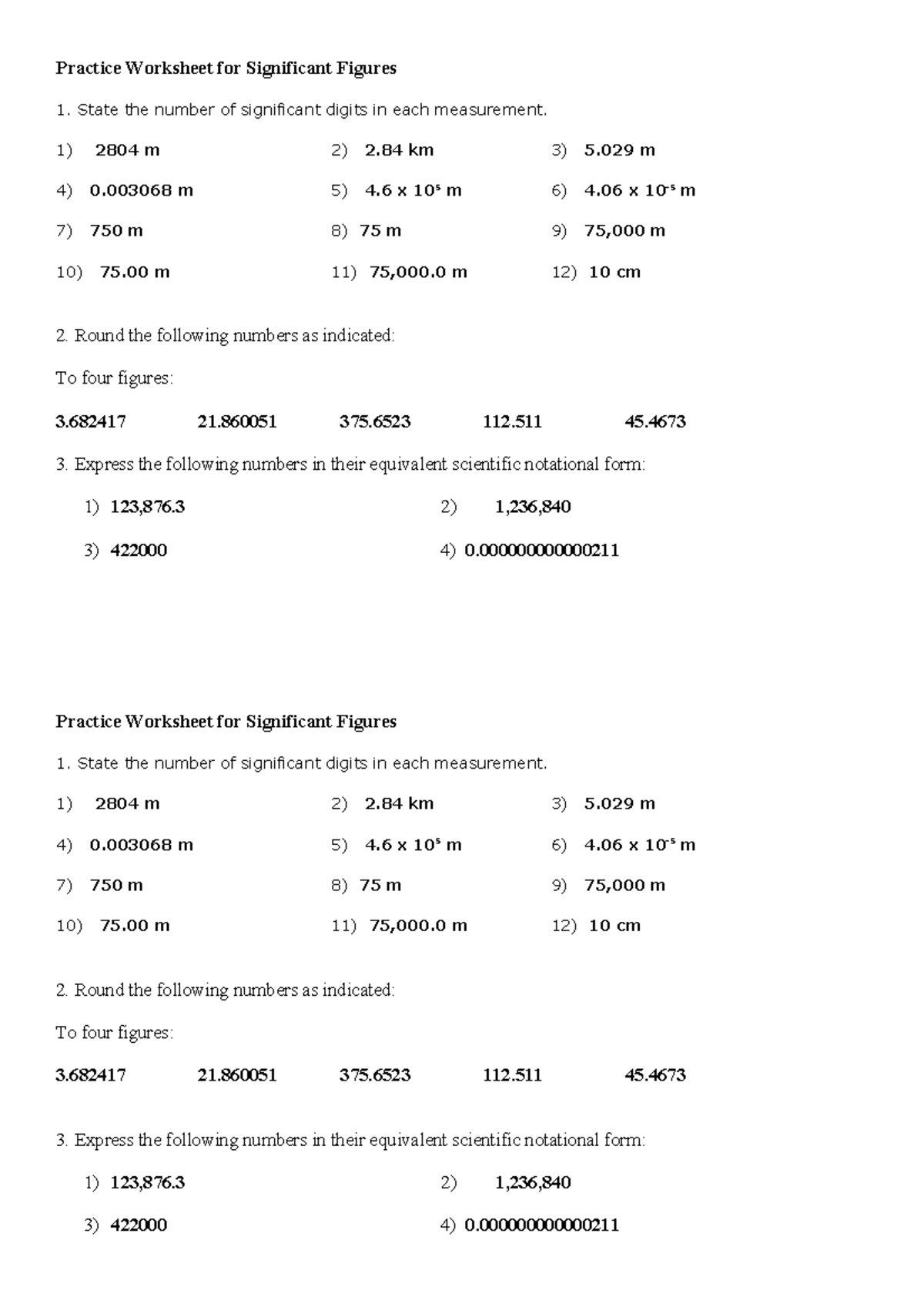 Practice Worksheet: Significant Figures & Rounding (Extra) - Studocu