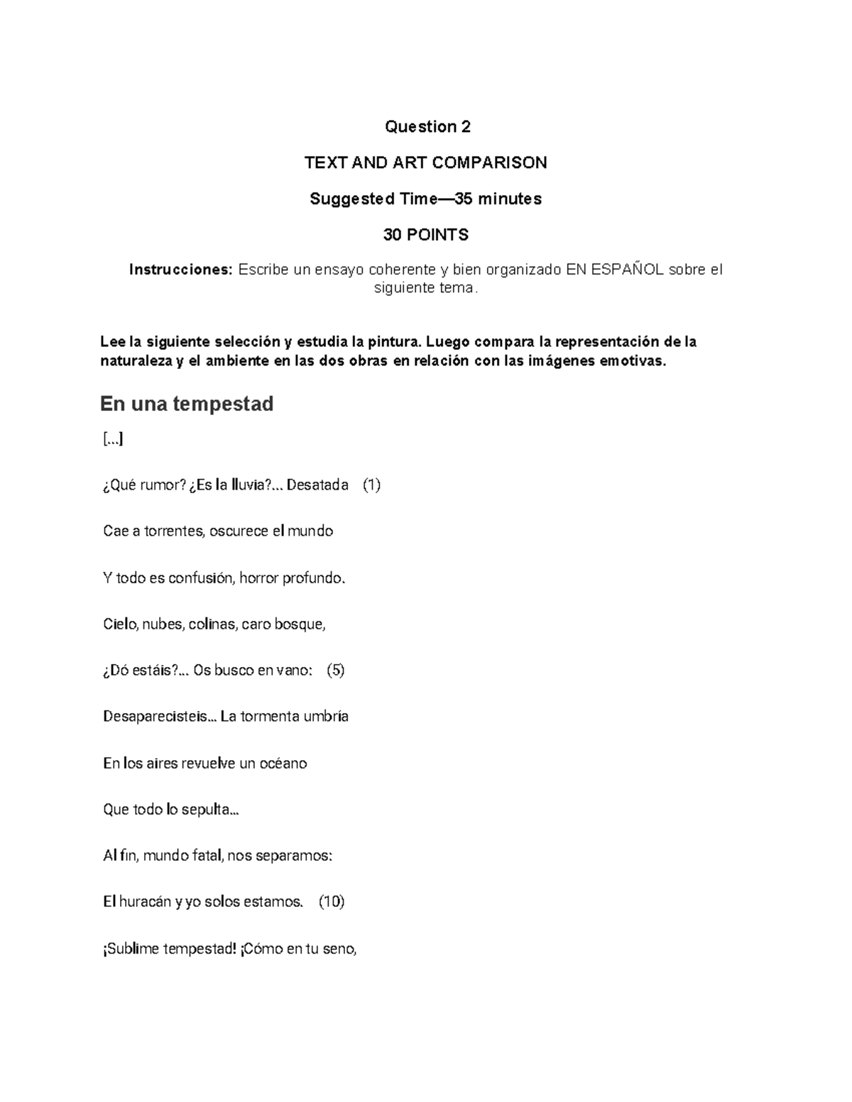 TEXT AND ART Comparison En una Tempestad - Question 2 TEXT AND ART ...