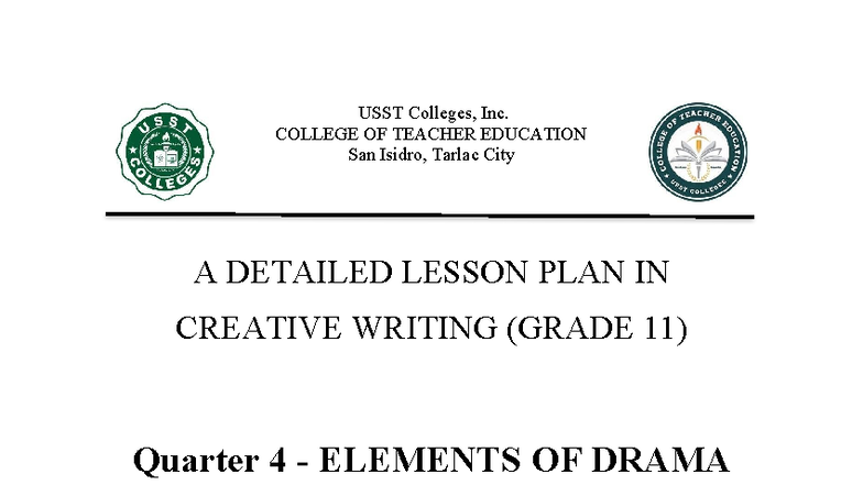 Detailed Lesson Plan in Creative Writing (Grade 11) - Elements of Drama ...