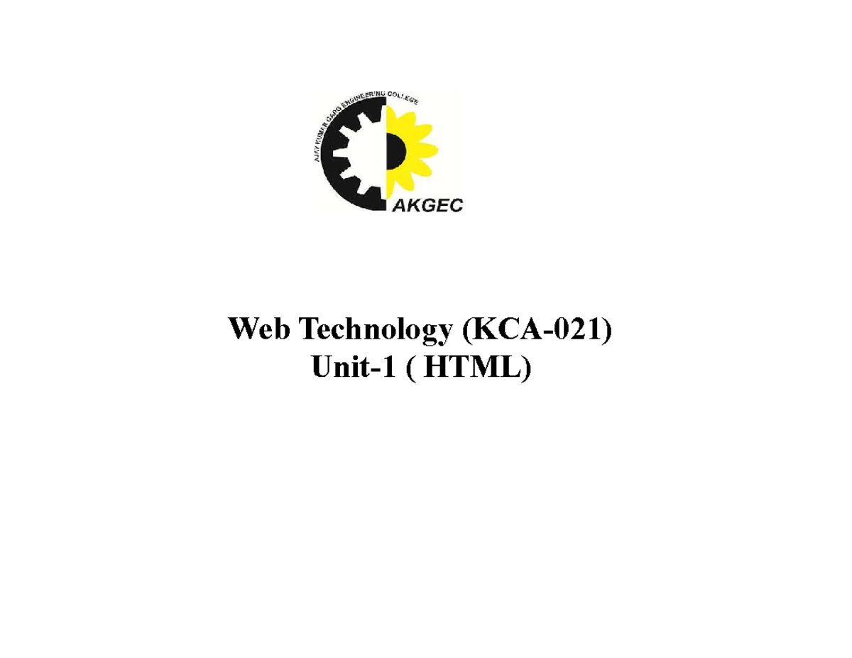 KCA 021 - Unit 1d - Class Notes - Web Technology (KCA-021) Unit-1 ...