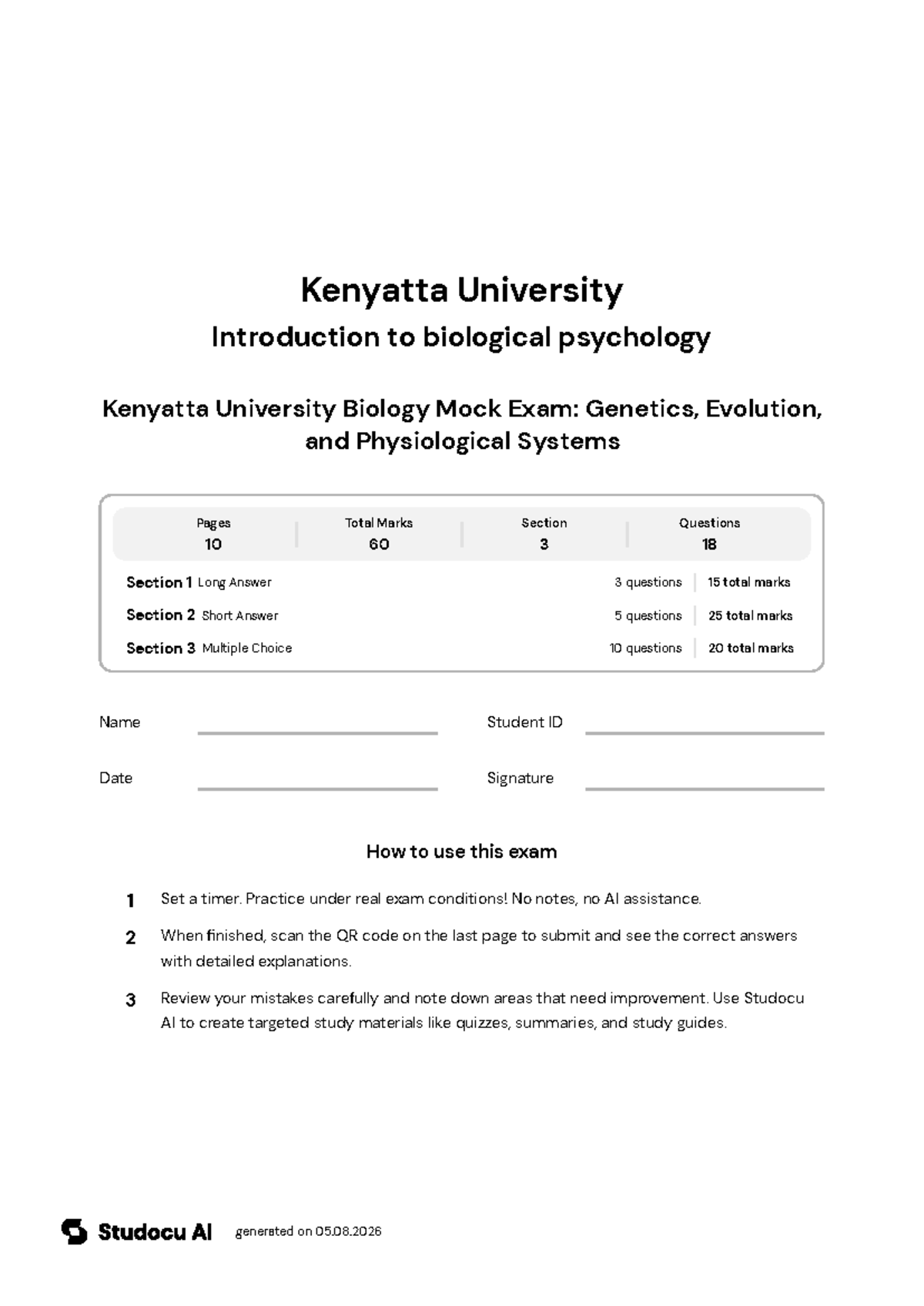 Kenyatta University Biology Mock Exam: Genetics and Evolution - Studocu