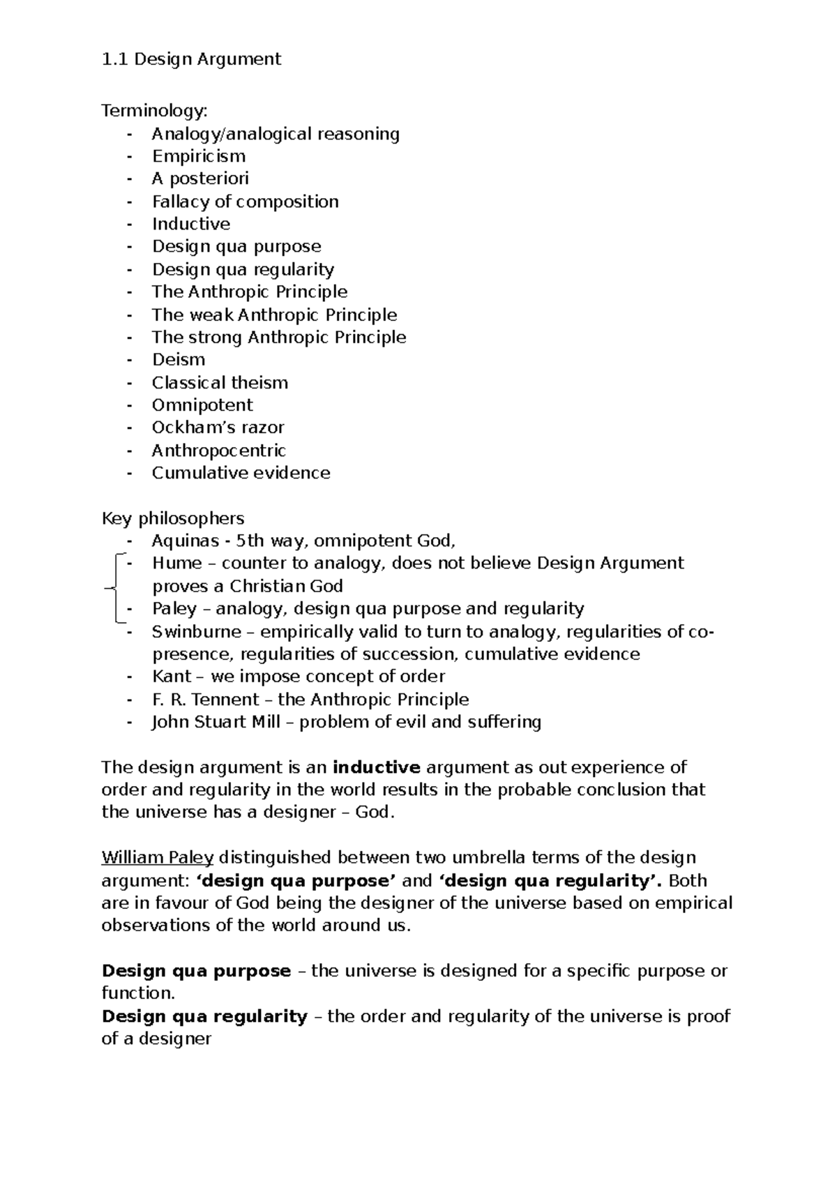 1.1 Design Argument: Key Concepts and Philosophers in Philosophy ...