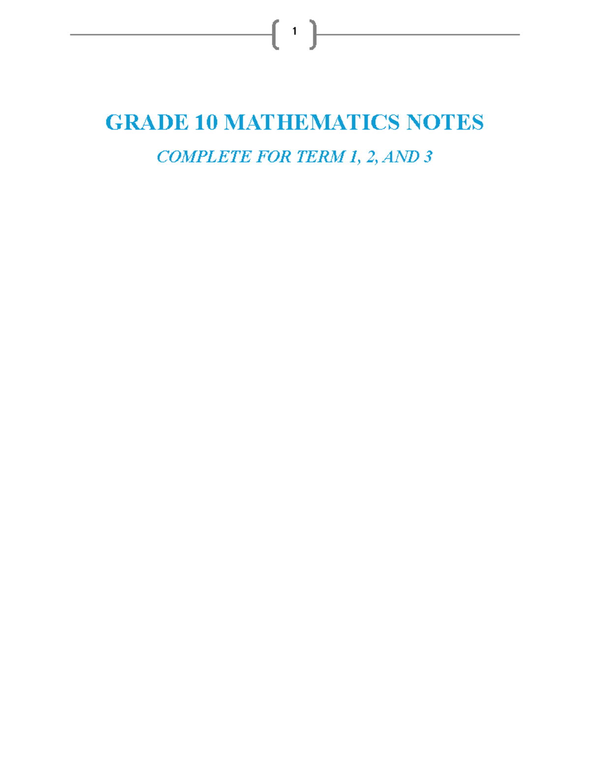 Grade 10 Mathematics Notes: Comprehensive Guide for Terms 1-3 - Studocu