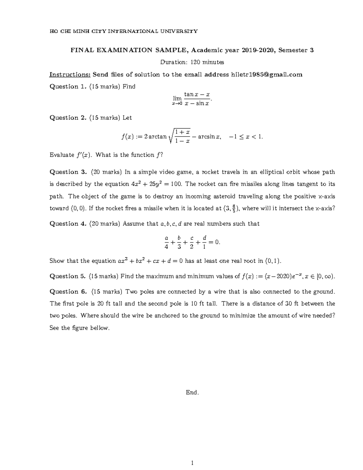 2019-2020 S2 Analysis 1 Final Exam Practice Questions - Studocu