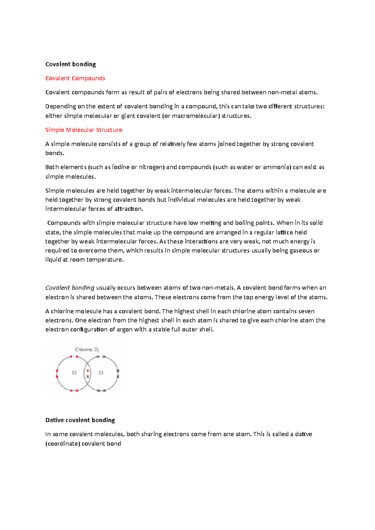 Covalent Bonding Unit 1: Simple and Giant Structures Notes - Studocu