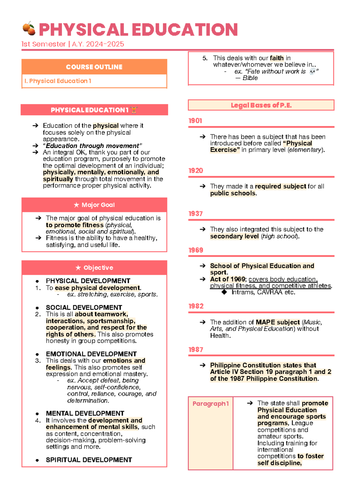 PE 1 - Introduction to Physical Education Course Outline & Key Concepts ...
