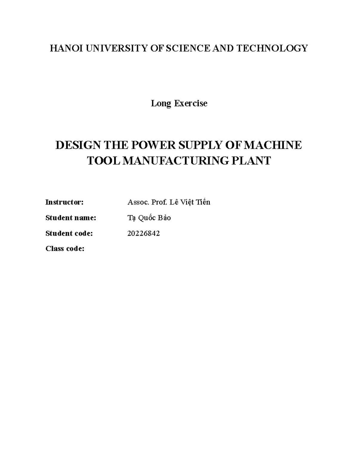 HUST I: Power Supply Design for Machine Tool Manufacturing Plant - Studocu