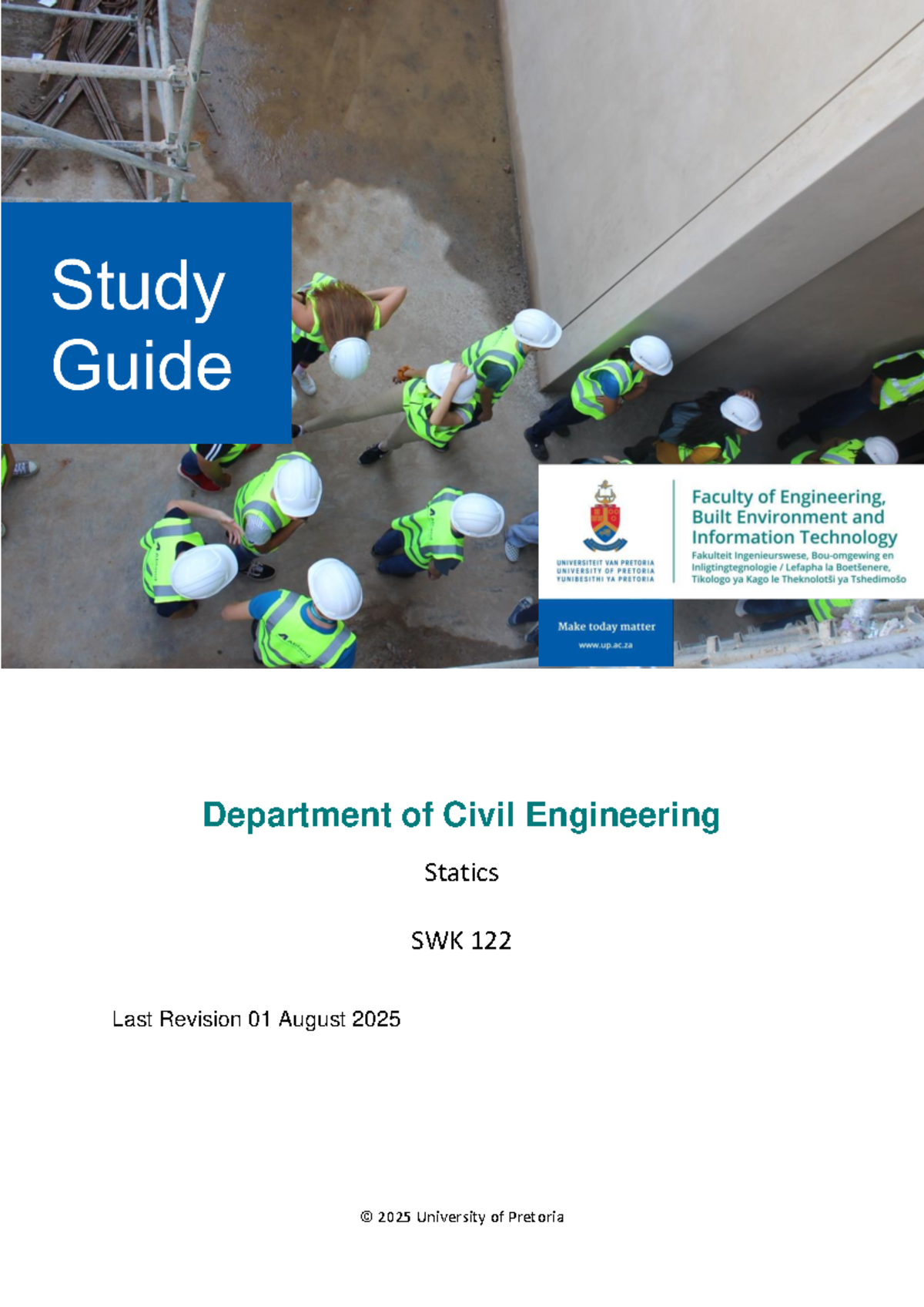 SWK 122 Statics Study Guide - University of Pretoria 2025 - Studocu
