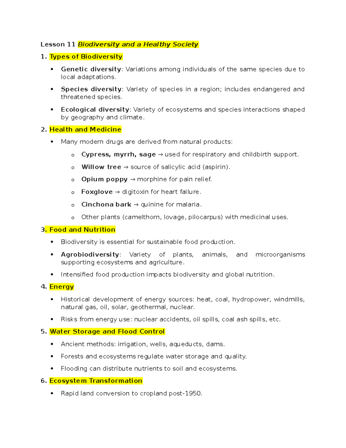 Lesson 11: Biodiversity and Health in Society - Key Concepts and ...