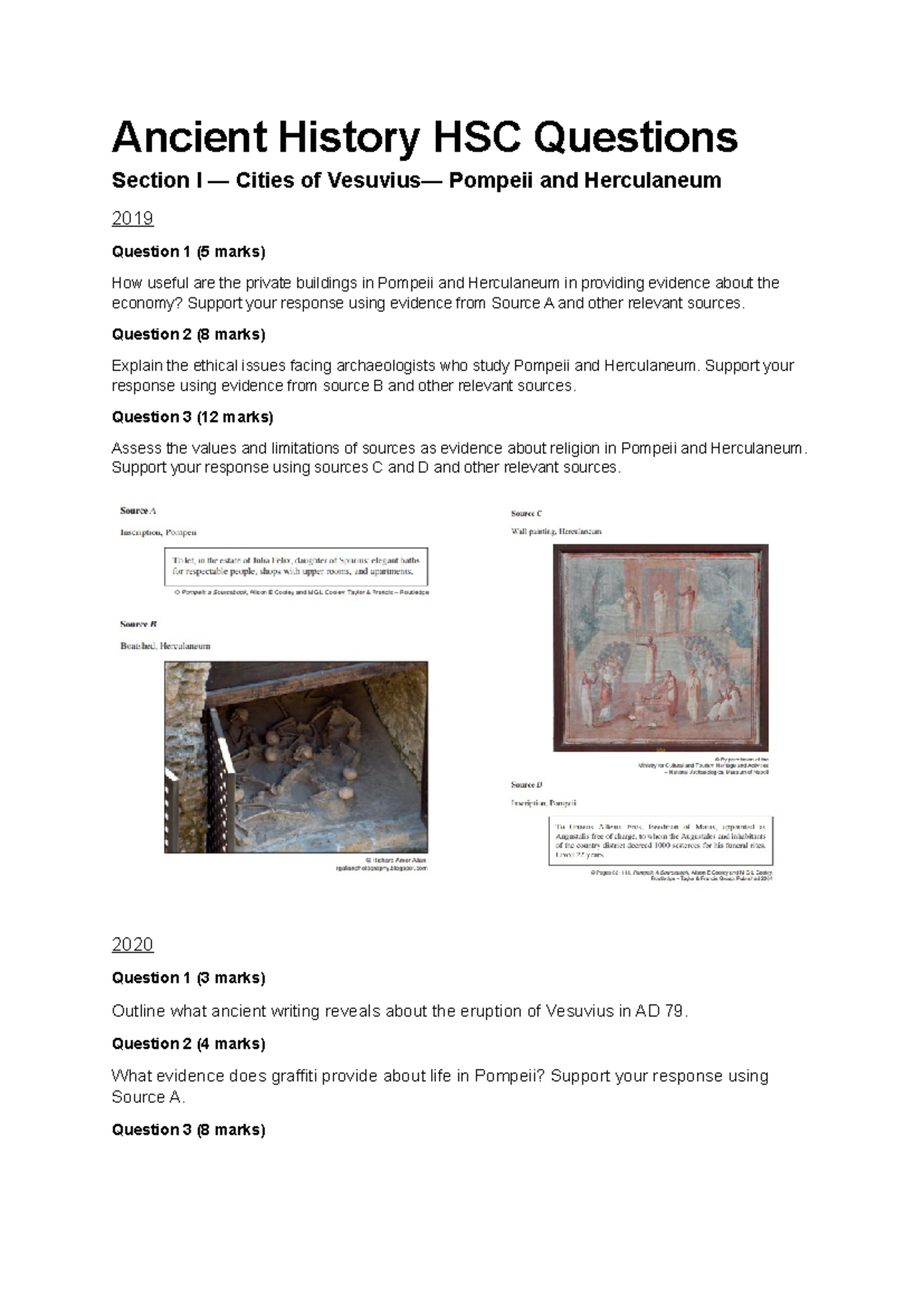 HSC Ancient History: Questions on Pompeii & Herculaneum (2019-2023 ...