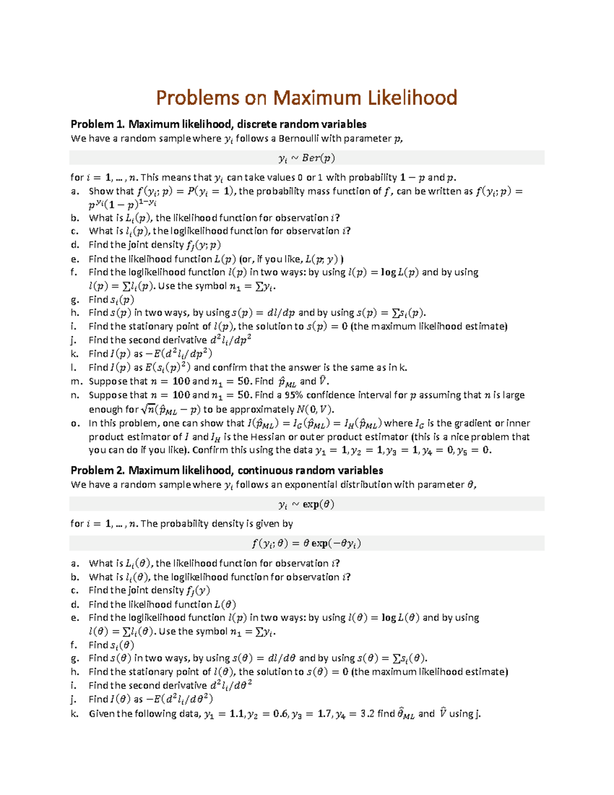 Problems on ML 2: Maximum Likelihood Estimation Techniques - Studocu