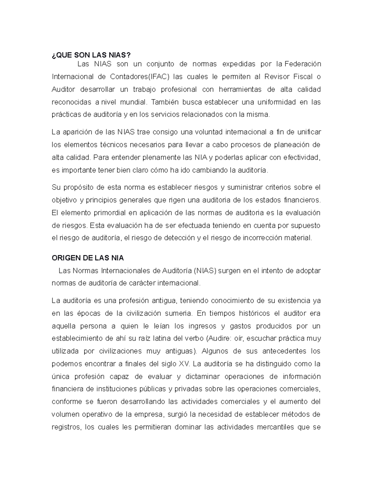 Historia de las NIAs - Normas Internacionales de Auditoría - Studocu