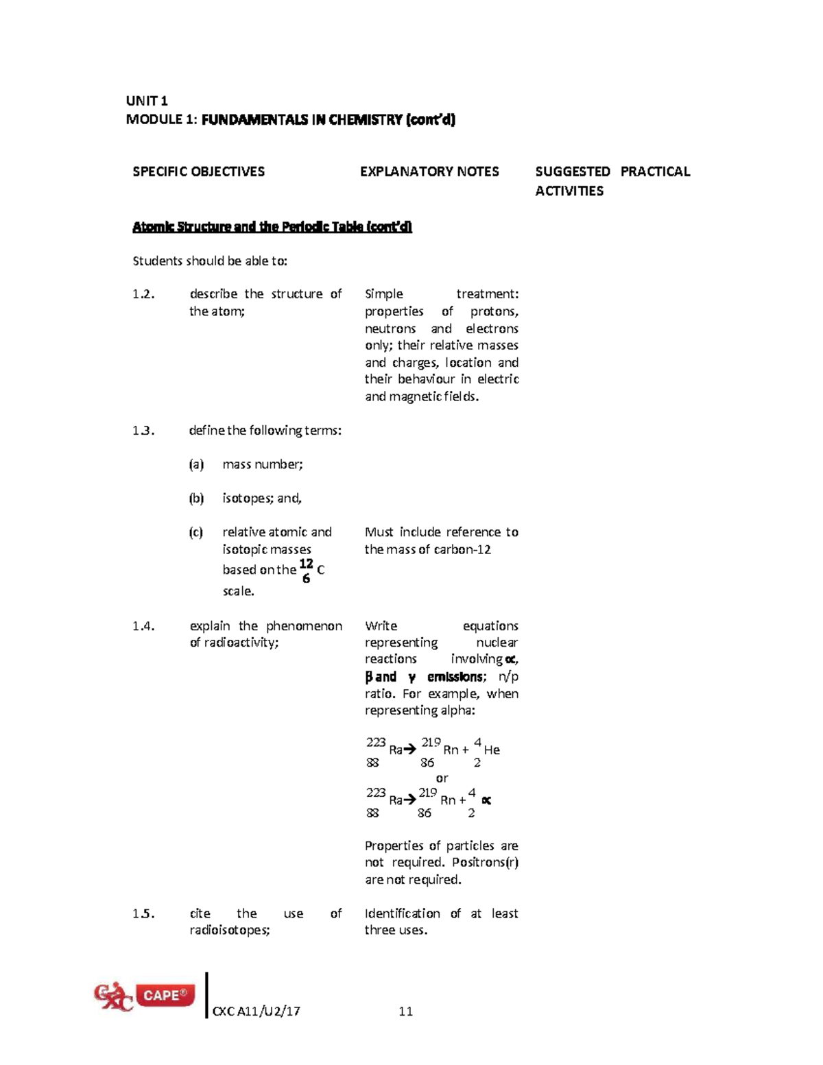 CXC A11/U2/17: Chemistry Unit 1 Module 1 Notes - Studocu