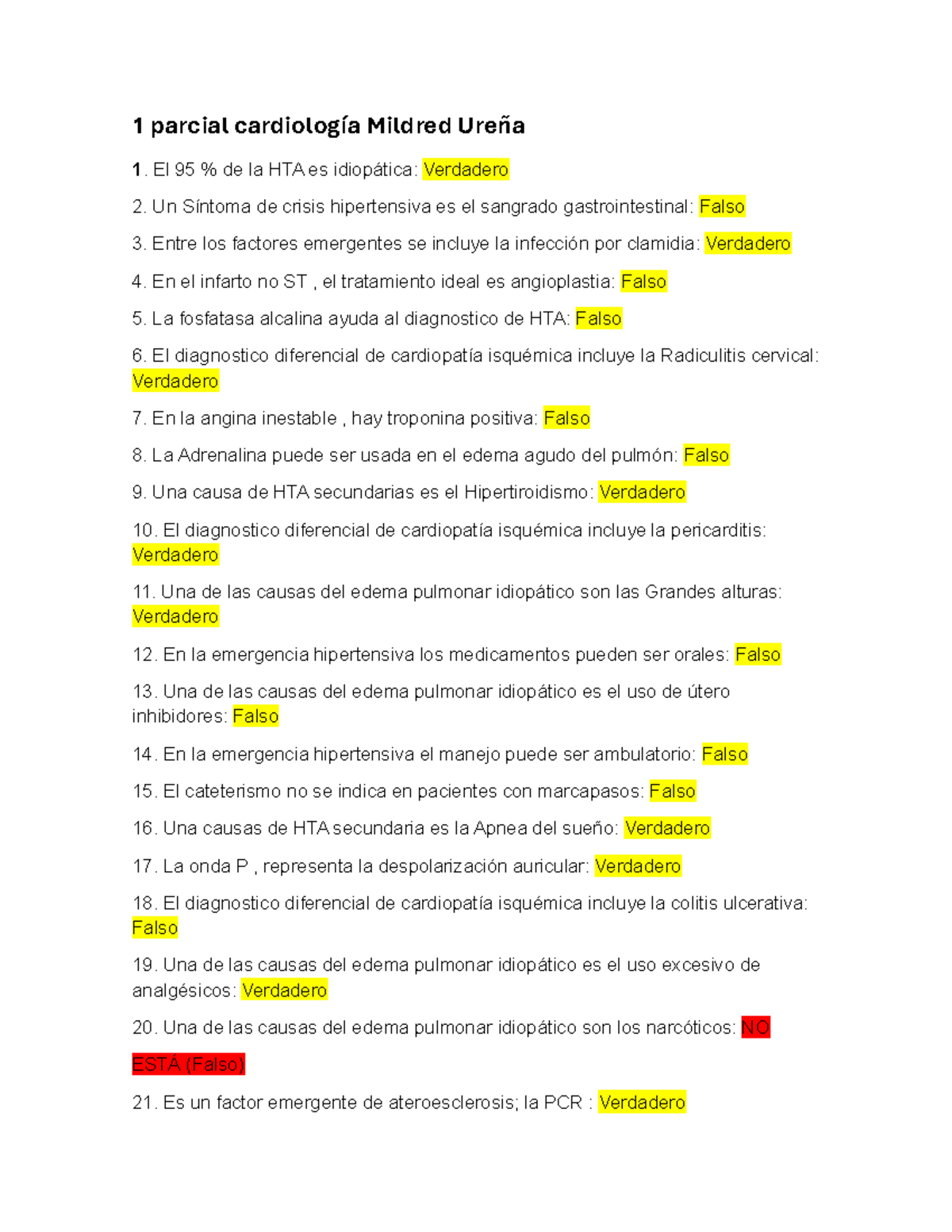 1er parcial de cardiología - 1 parcial cardiología Mildred Ureña El 95 ...