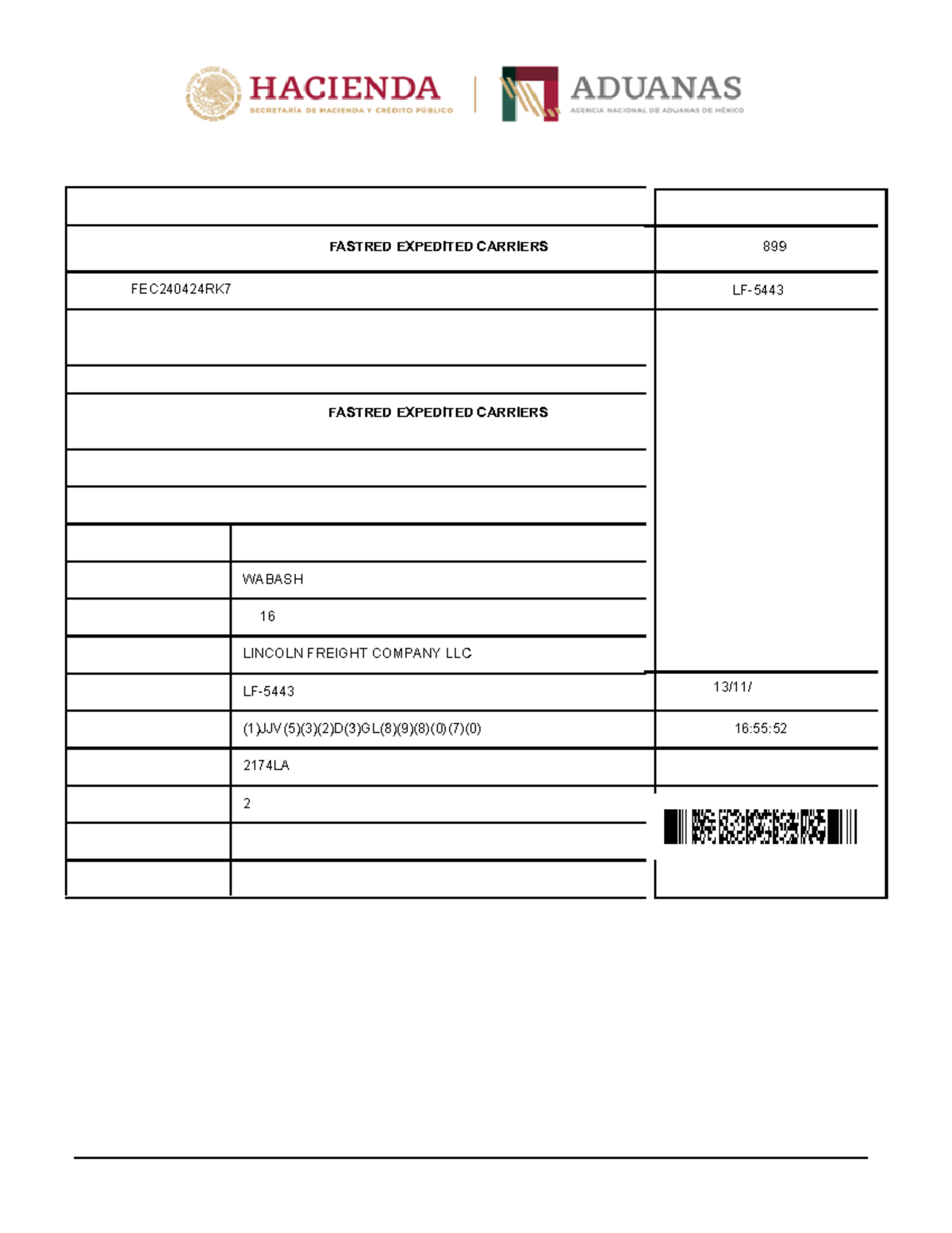 LF5443 - Pedimento de Importación Temporal de Remolques y Semiremolques ...