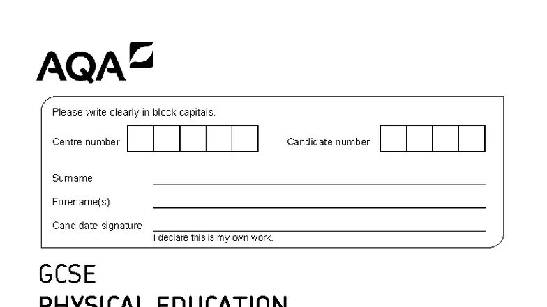 AQA 85821 GCSE PE Paper 1: Human Body & Movement Exam 2023 - Studocu