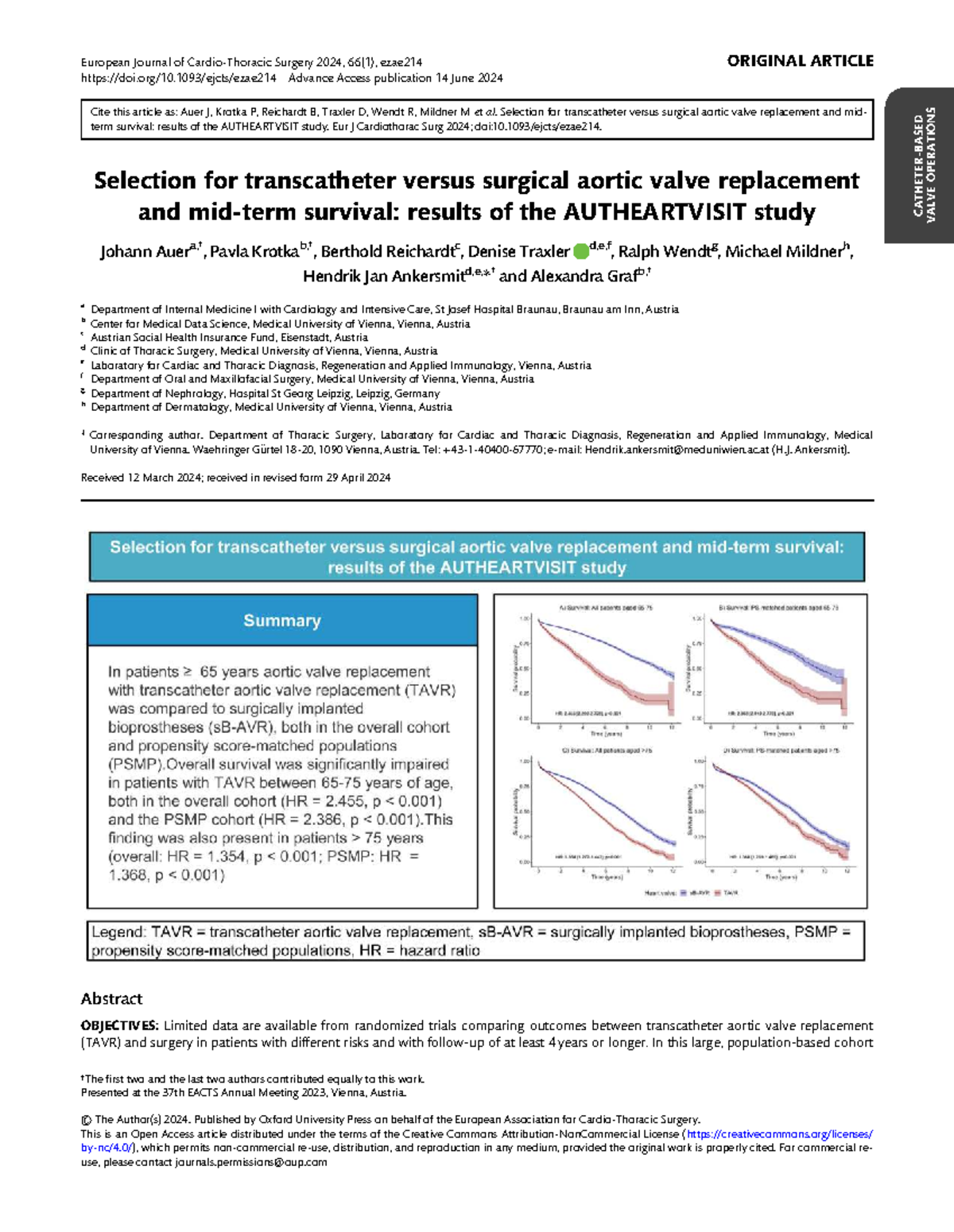 AUTHEARTVISIT Study: TAVR vs. Surgical AVR Outcomes and Survival - Studocu