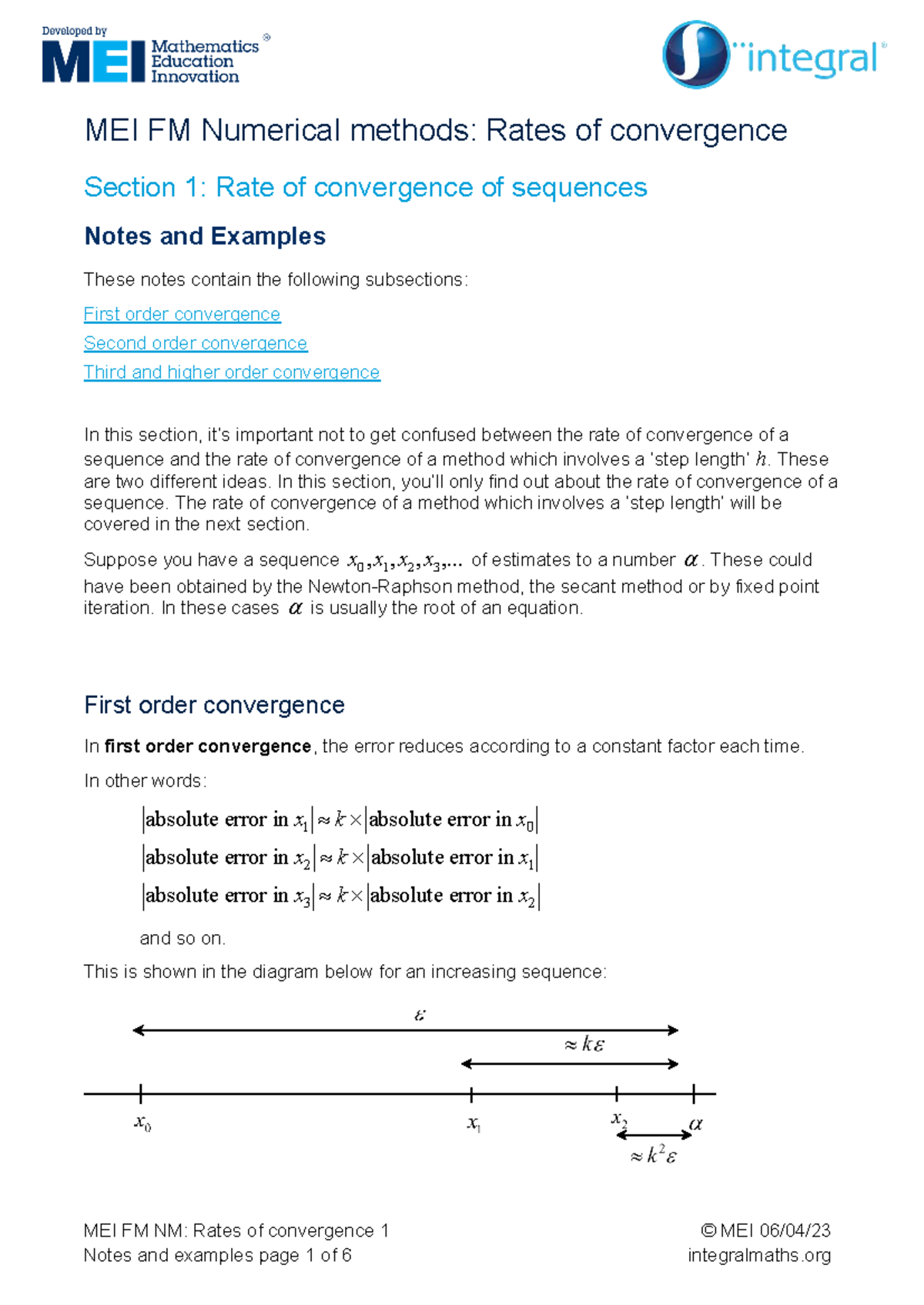 MEI FM NM: Rates of Convergence - Notes & Examples - Studocu