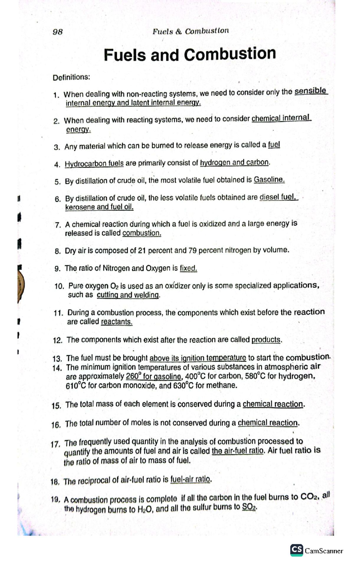 Combustion Reviewer - 98 Fuels Combustion Fuels and Combustion Definitions: 1. When dealing with ...