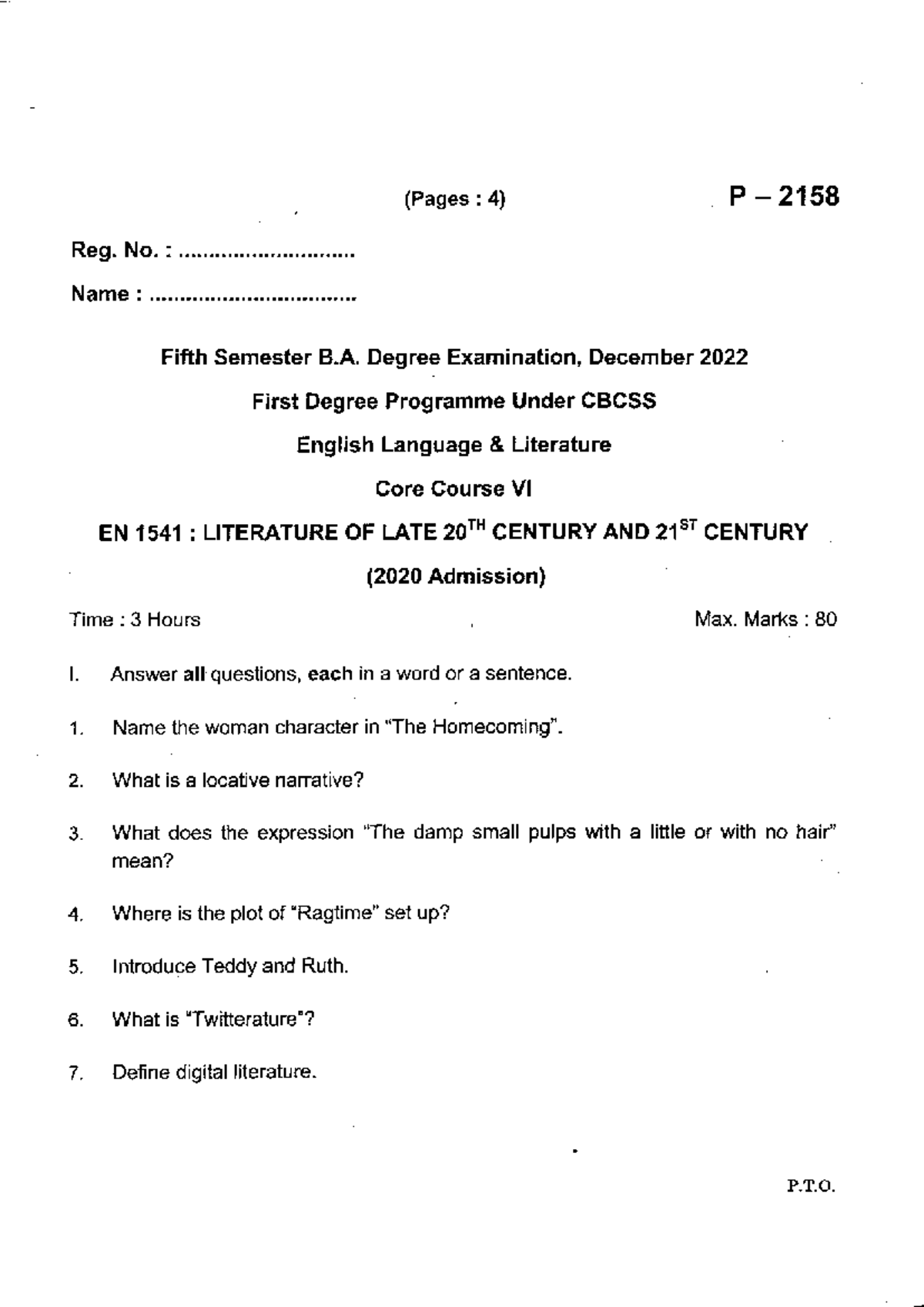 S5 BA English 2022 Regular: Exam Questions & Answers - Studocu