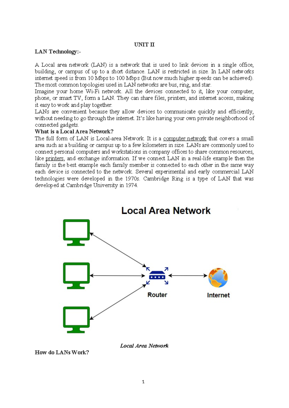 LAN Unit II: Understanding Local Area Networks and Their Components ...