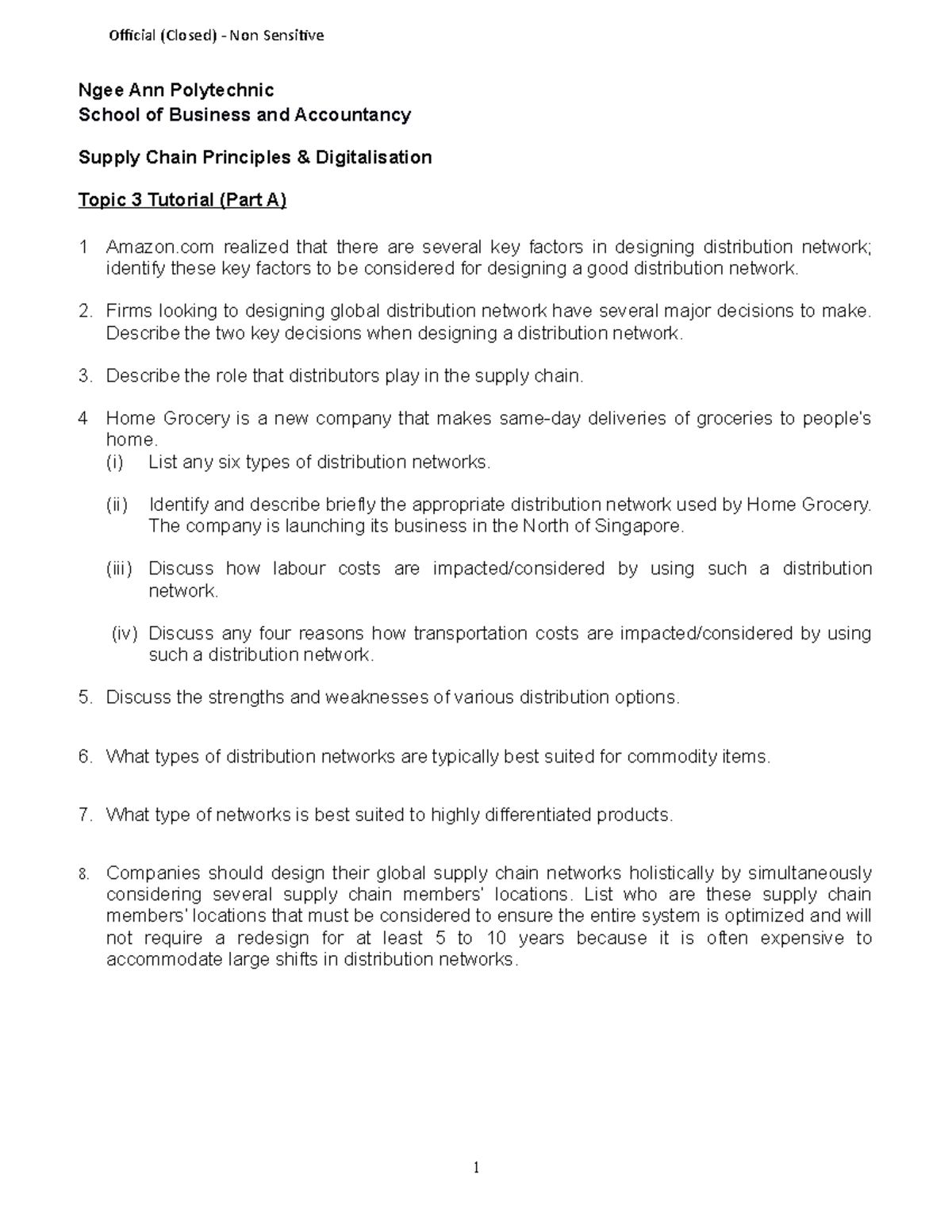 Global Supply Chain Management Topic 3 Tutorial Part A - Ngee Ann ...