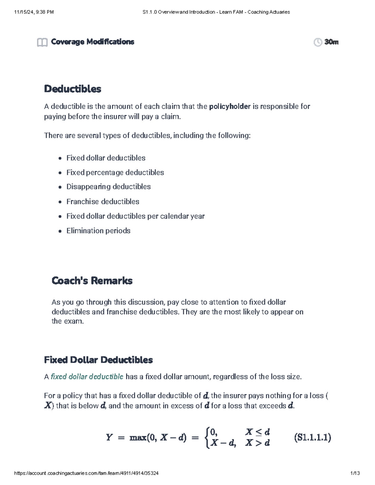 S1.1.1 Overview of Deductibles in Insurance - Learn FAM Coaching ...