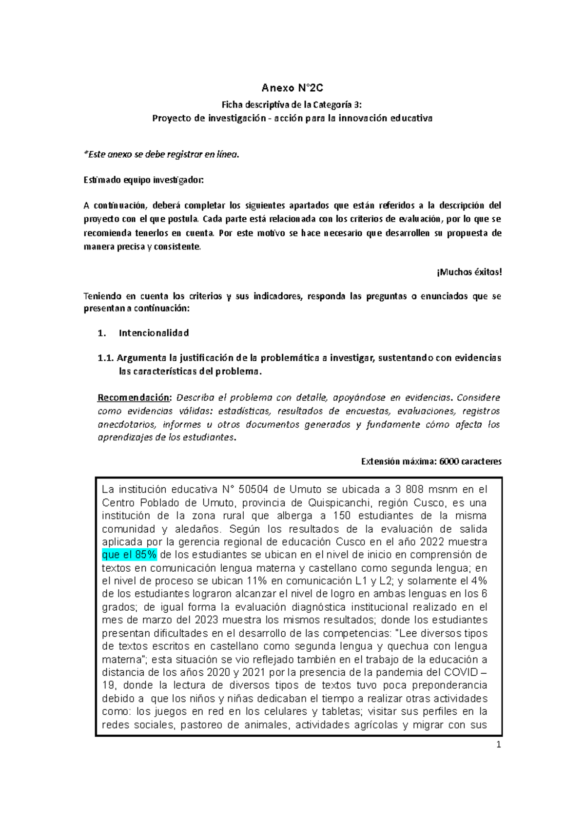 Fondep - Anexo N°2C Ficha descriptiva de la Categoría 3: Proyecto de ...