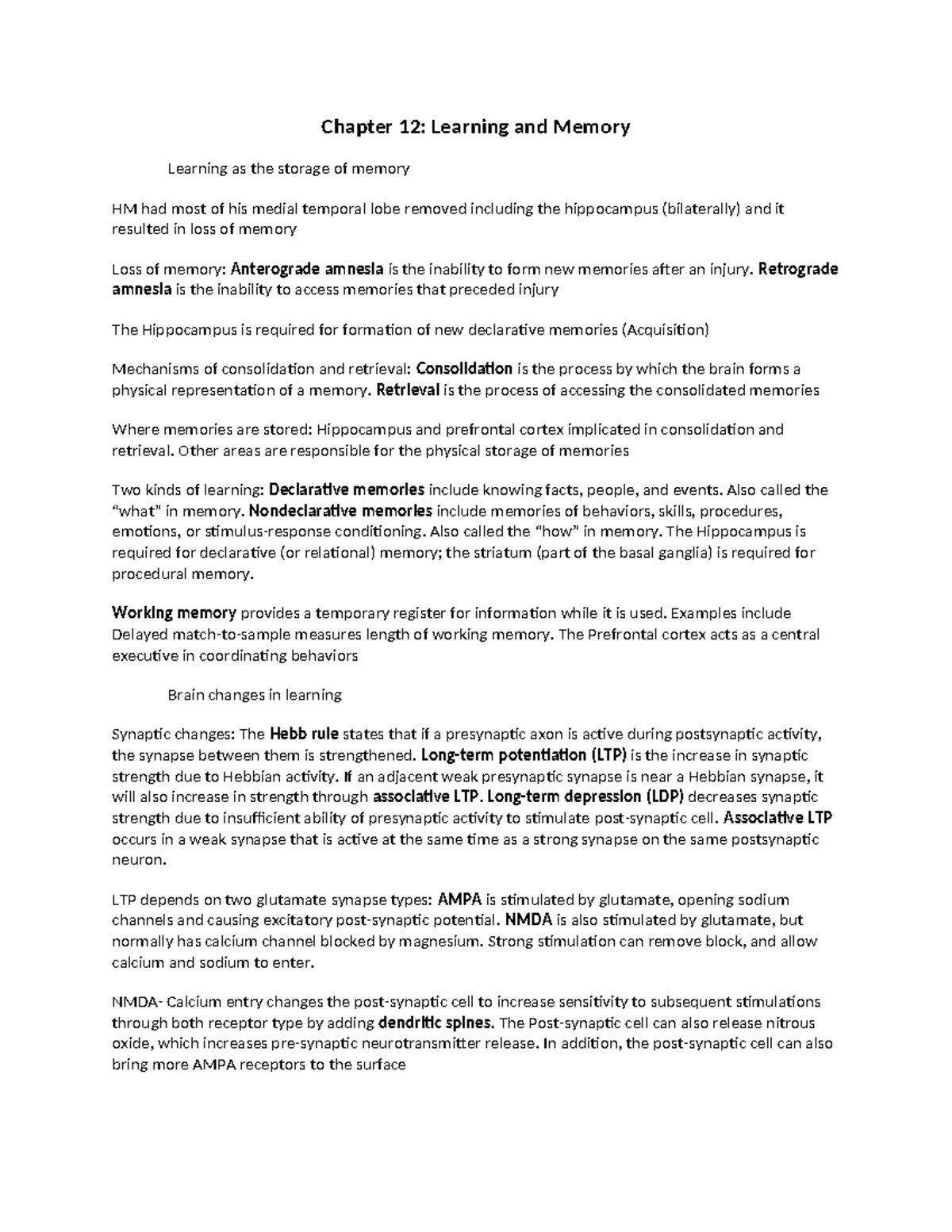 Chapter 12 & 14: Learning, Memory, and Affective Disorders Overview ...