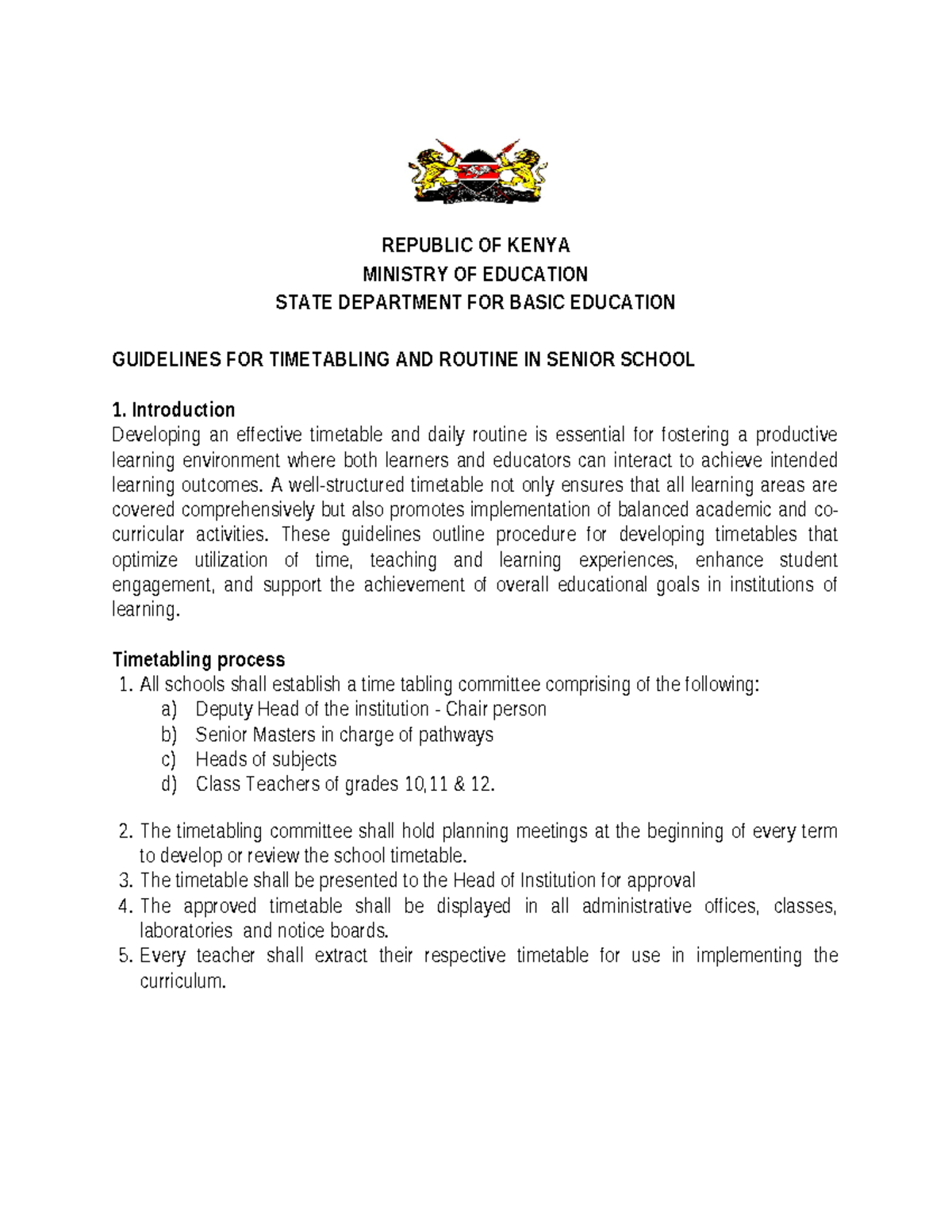 Guidelines for Timetabling in Senior School (Grades 10-12) - Studocu