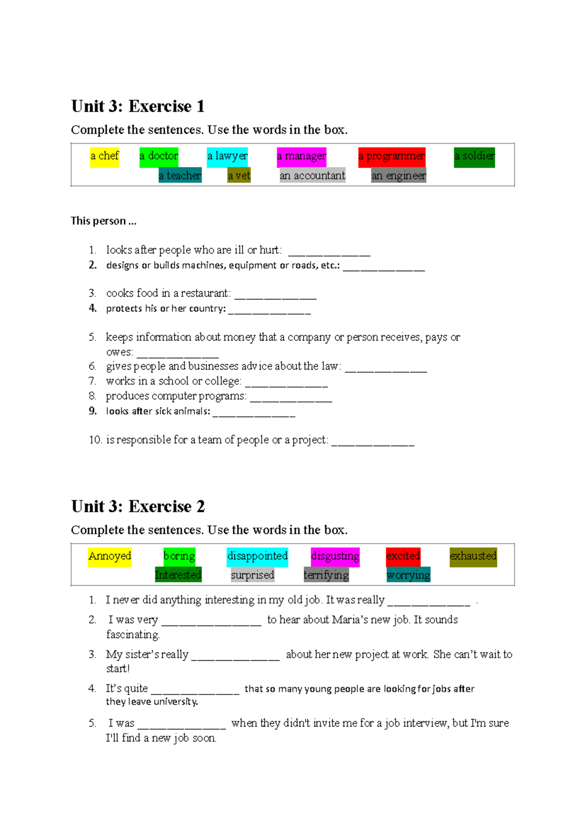 Unit 3: Grammar & Vocabulary Exercises for Language Learning - Studocu