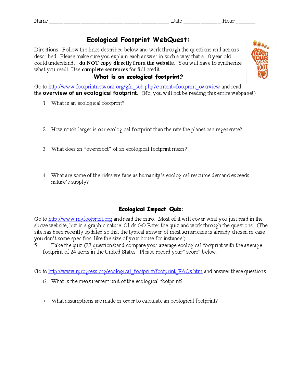 Eco Impact & Food WebQuest: Understanding Ecological Footprints - Studocu