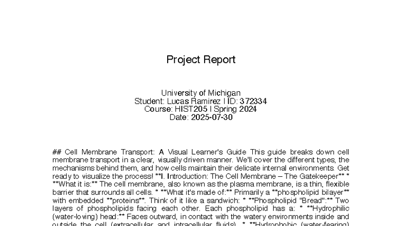 HIST205 Project Report: Cell Membrane Transport Visual Guide - Studocu