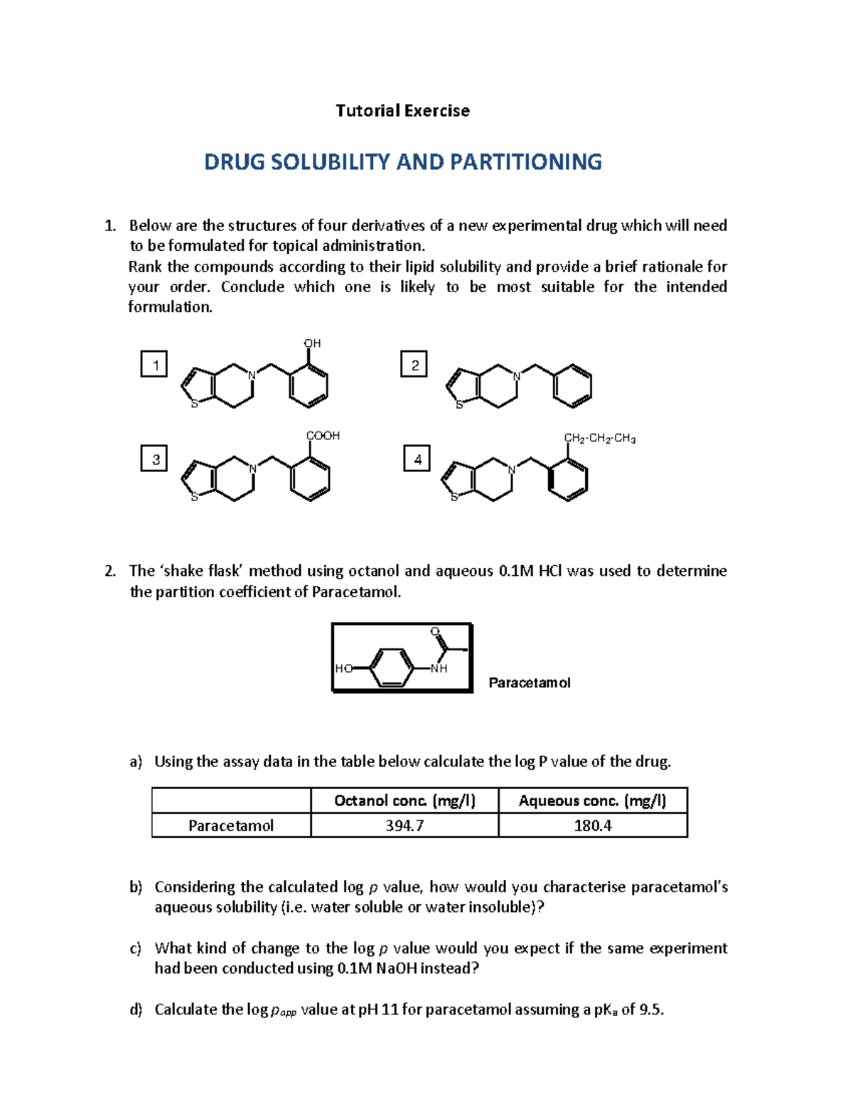 Tutorial Exercise: Drug Solubility & Partitioning Analysis - Studocu