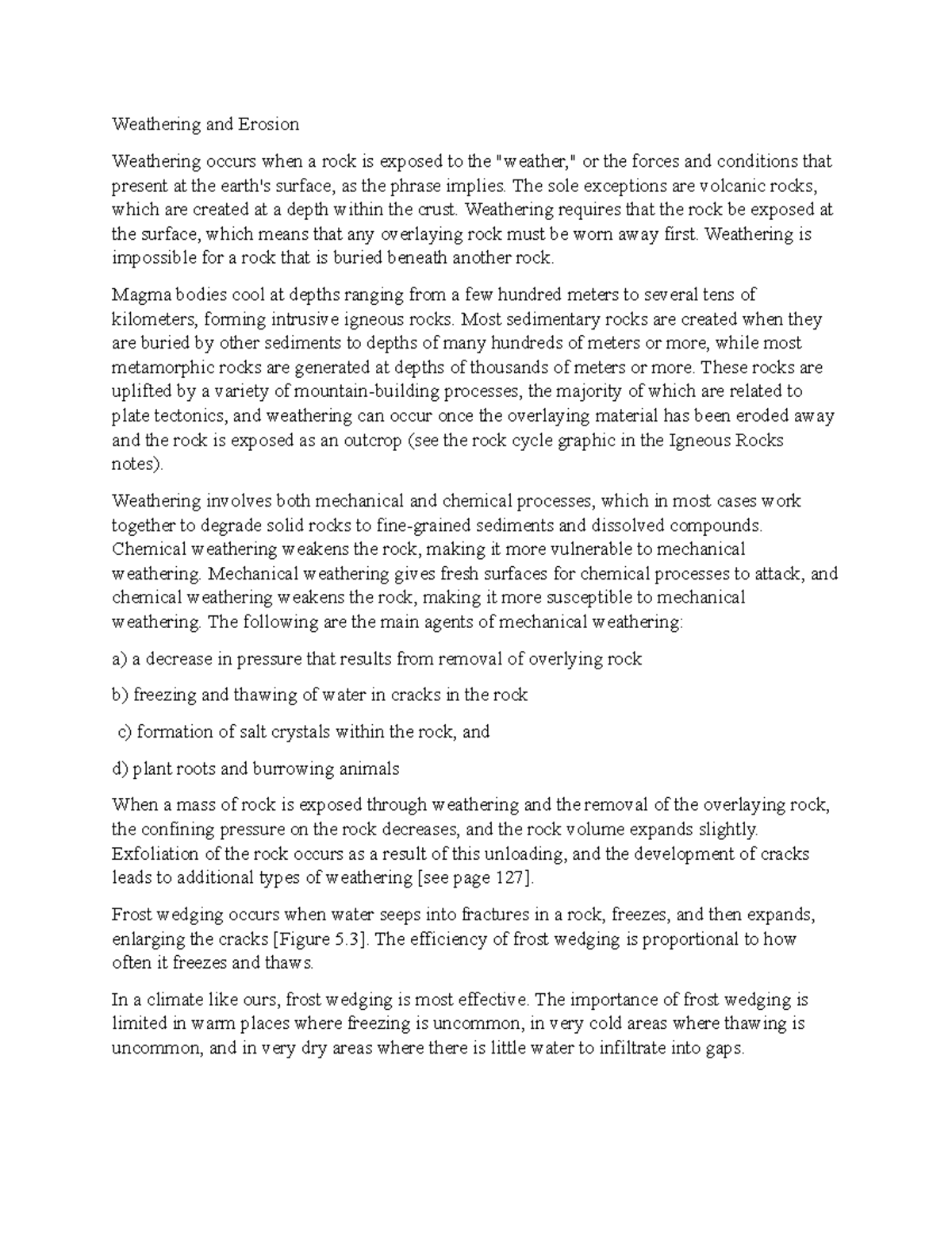 4 Geology 3 - Lecture notes on Weathering and Erosion. - Weathering and ...