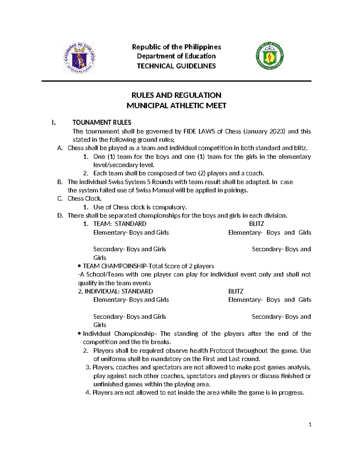 Chess Tournament Ground Rules 2024: FIDE Regulations and Guidelines ...