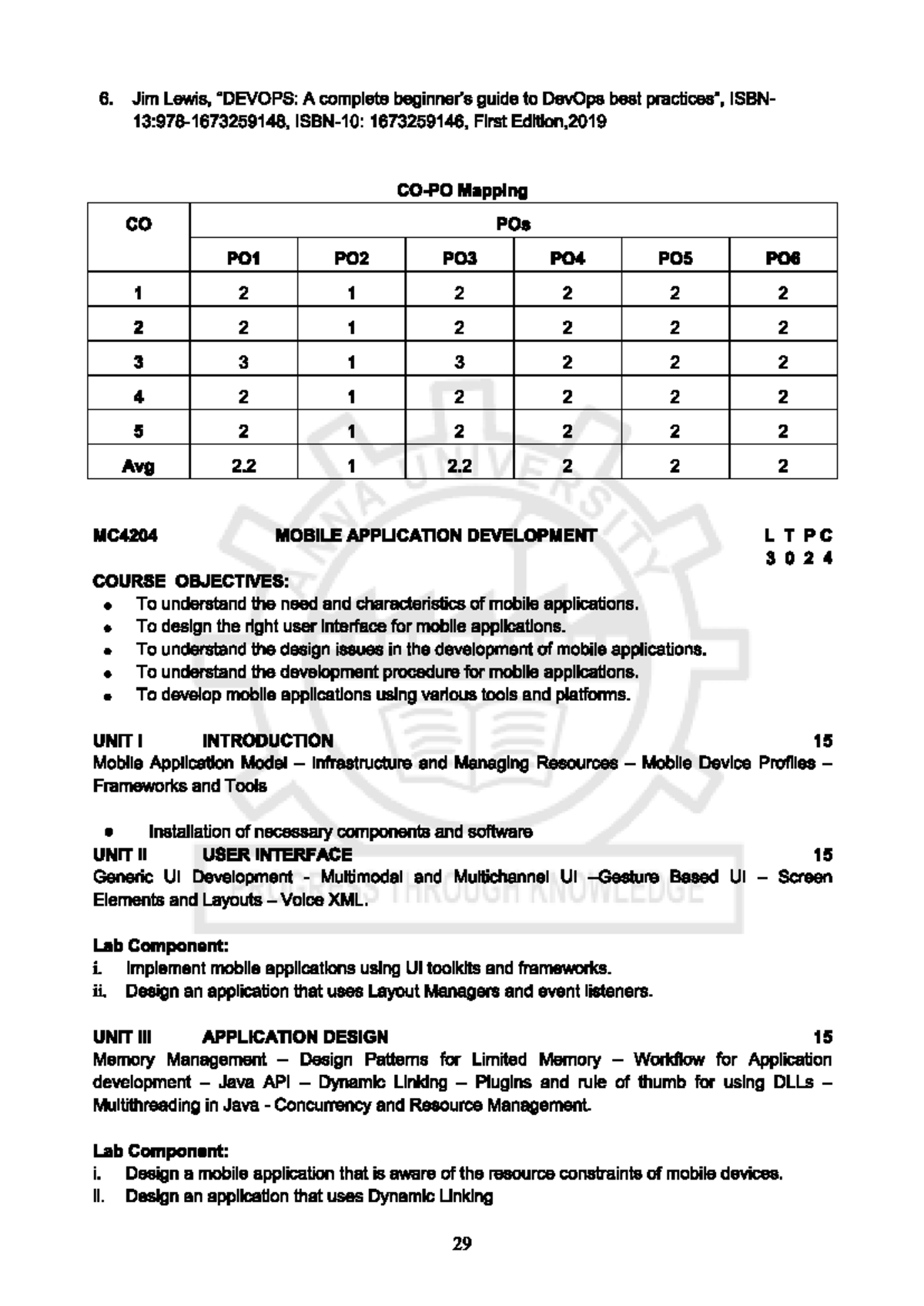 MC4204 Mobile Application Development Syllabus Overview and Objectives - Studocu